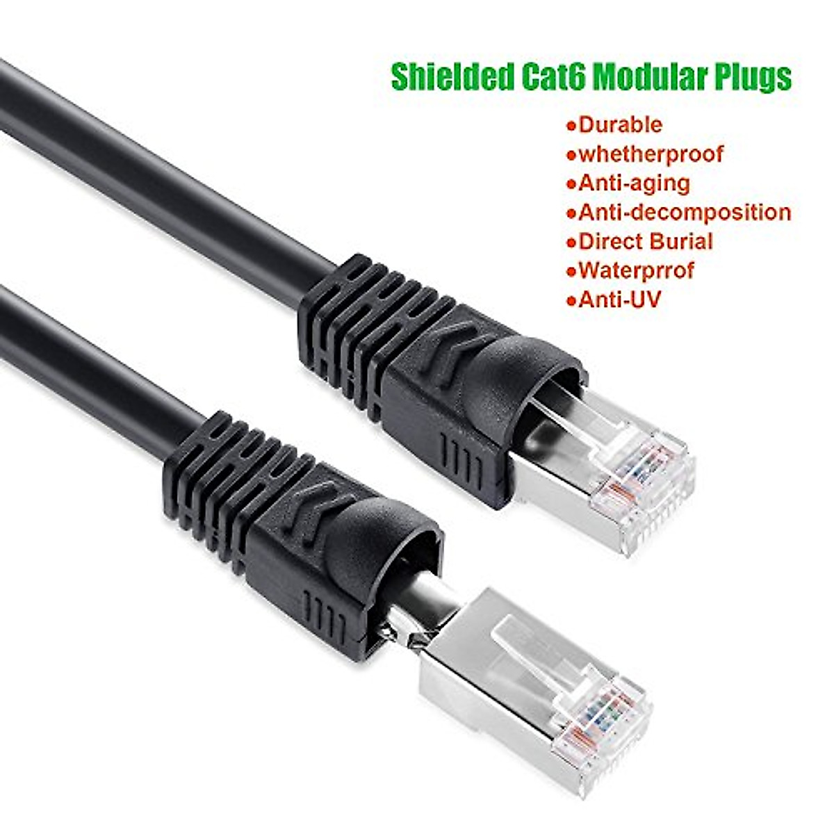 DbillionDa Outdoor Ethernet 10ft Cat6 Cable, Shielded Grounded UV Resistant Waterproof Buried-able Network Cord