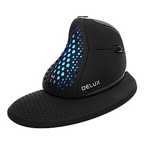DeLUX Seeker Wireless Ergonomic Vertical Mouse with OLED Screen, BT and USB Receiver, Connect with Up to 4 Devices, Thumb Wheel, 4000DPI, Programmable Rechargeable Silent Mouse(M618XSD-Black)