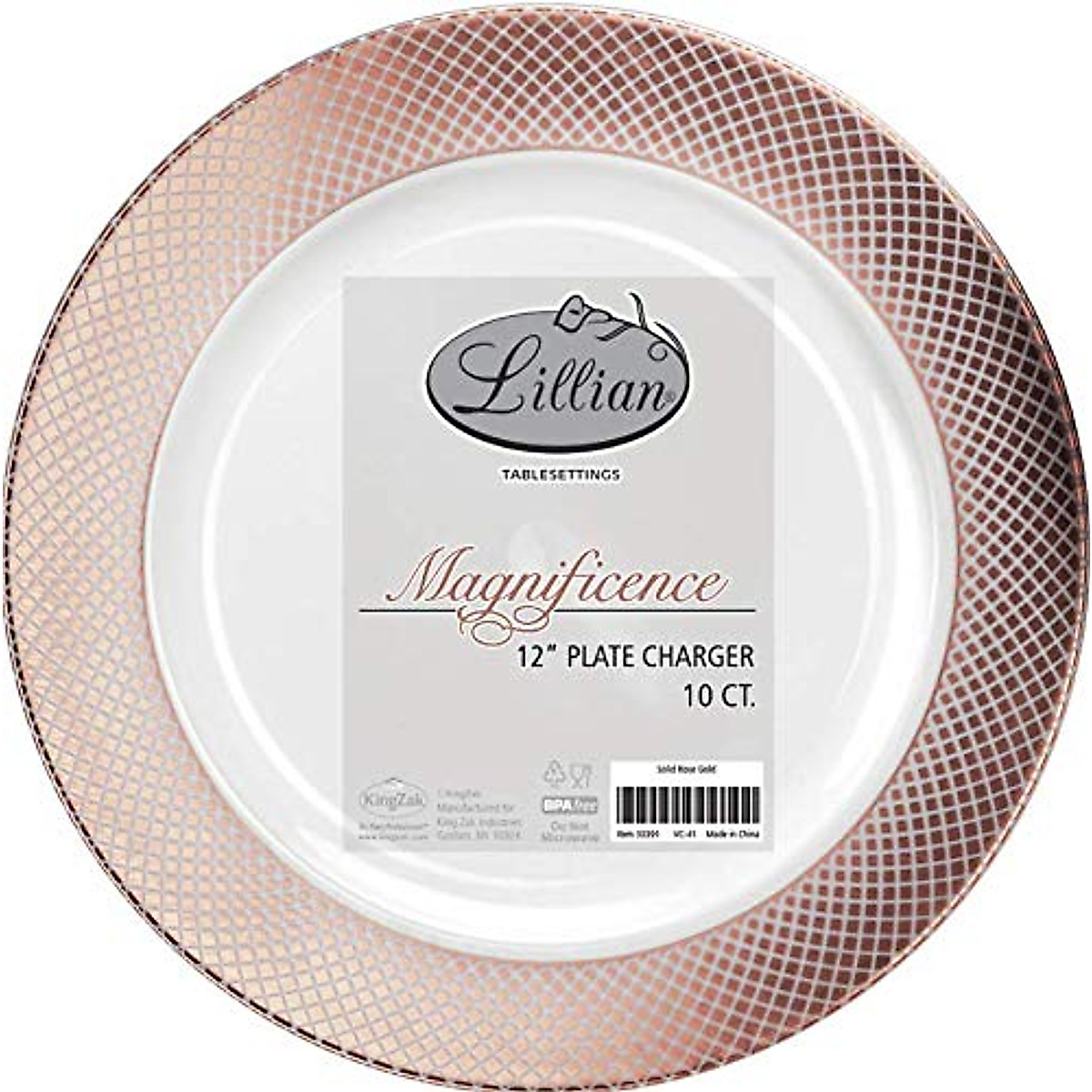 Lillian Collection Luxurious Rose Gold Round Charger Plate - 12" (Pack of 10) - Premium Heavy Weight Plastic Tableware - Elegant and Durable Design for All Occasions