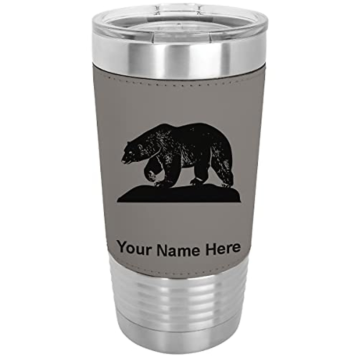 LaserGram 20oz Vacuum Insulated Tumbler Mug, Polar Bear, Personalized Engraving Included (Faux Leather, Gray)