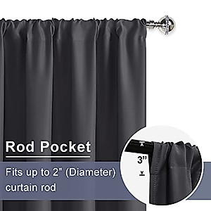 JIUZHEN Blackout Curtains for Bedroom - Thermal Insulated Room Darkening Rod Pocket Curtains for Living Room, Set of 2 Panels with Tiebacks, 42 x 63 Inch Length, Dark Grey