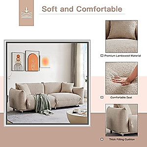 Hommoo Mid Century Modern Couch for Living Room Bedroom Soft Loveseat Sofa Boucle Sofa with Metal Legs Comfy Couch 87" W Small Couch for Small Space with Pillows Camel