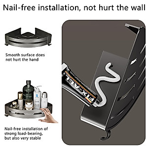FENGZIZH Adhesive Corner Shower Caddy with Hooks - Versatile Bathroom Storage Solution for Shampoo and Shower Supplies,No Drill Shower Shelf Convenient Shower Caddy Hanging Rack