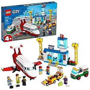 LEGO City Central Airport 60261 Building Toy, with Passenger Charter Plane, Airport Building, Fuel Tanker, Baggage Truck, Cargo and 6 Minifigures, Great Gift for Kids (286 Pieces)