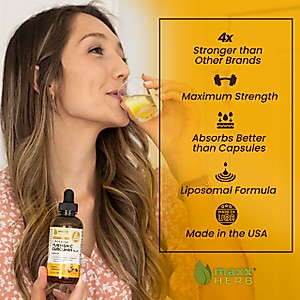 Maxx Herb Liquid Turmeric Curcumin - Liposomal Turmeric Supplement with Black Pepper BioPerine & Ginger - Max Strength Extract for Joint Health & Digestion – 4 Oz Bottle (60 Servings)