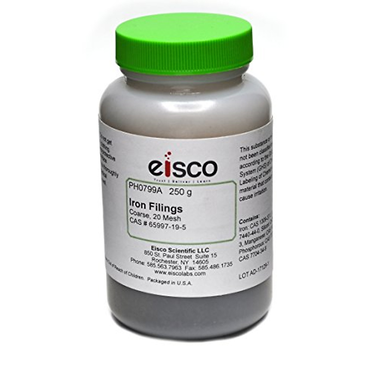 Coarse Iron Filings, 250g - 20 Mesh Iron Shavings for Magnets - Eisco Labs