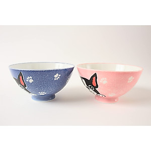Mino ware Japanese Pottery Pair Rice Bowl French Bulldog Blue & Pink made in Japan (Japan Import) MIG007