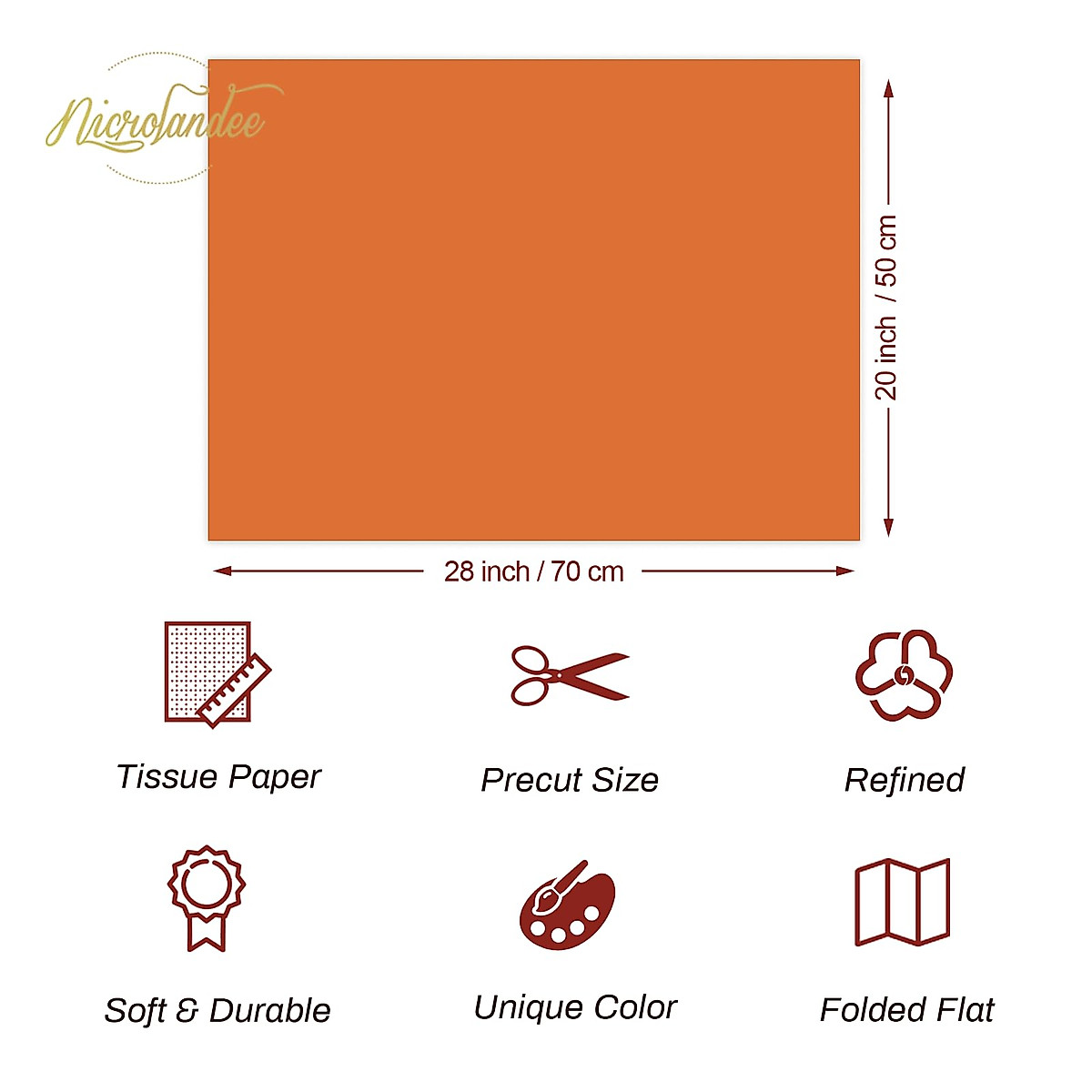 NICROLANDEE Fall Gift Tissue Paper - 24 Sheet Fall Orange Tissue Wrapping Paper for Thanksgiving Day Gifts Decorations, Autumn Wedding Birthday Presents Packaging 28x20 Inch