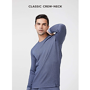 DAVID ARCHY Men's Double Layer Fleece Brushed Thermal Top & Bottom Ultra Winter Warm Stripe Thermals Set Long John with Fly (L, Bice Stripe)