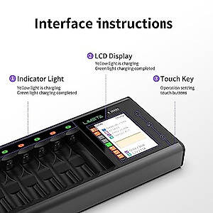 LIMETA 8 Bay AA AAA Battery Charger, LCD Display USB Fast Charging, Discharg Function, Over-Charge Protection for Household Rechargeable Batteries LiHv Ni-MH Ni-Cd LiFePO4 Li-ion