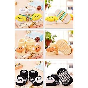 6 Pairs Baby Socks Boys Girls 3D Cartoon Anti-Skid Baby Booties Sock Slippers
