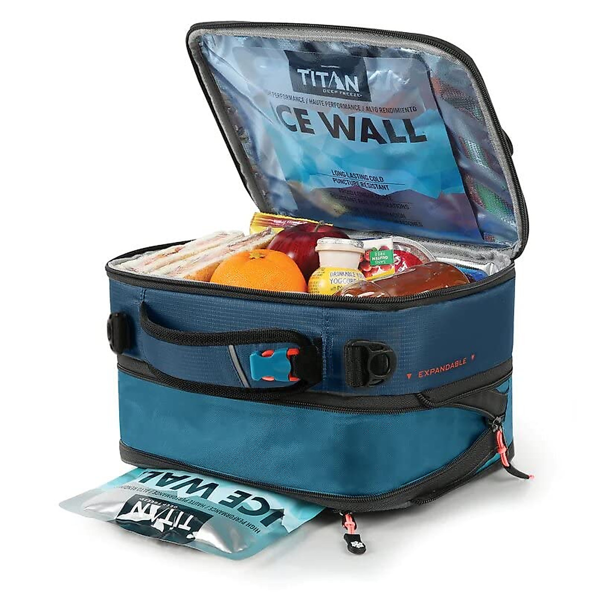 Arctic Zone Titan Expandable Lunch Bag, Includes 2 High Performance Ice Walls and a Reusable Lunch Box with Sauce Cup, Adjustable Shoulder Strap, 5 Piece Kit Total