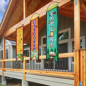 Chiisong 3 Pcs Camping Party Banners Camping Door Porch Sign Camping Party Decoration Camper Adventure Sign Welcome Camping Banner for Camping Theme Birthday Party Classroom Campsite Decorations