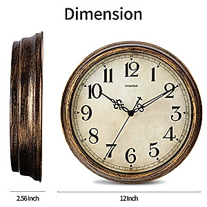 HYLANDA Wall Clock - 12 Inch Vintage Wall Clocks Battery Operated - Retro Silent Non Ticking - Decorative Living Room Home Kitchen School Office