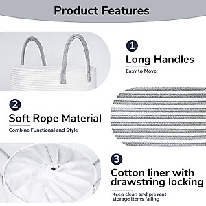 Goodpick Nursery Hamper, 60L Dirty Clothes Hamper for Toys, Blankets, Small Laundry Basket for Living Room, Laundry Bin, 15 x 20 Inches, White&Grey