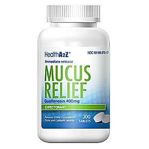 HealthA2Z Mucus Relief, Guaifenesin 400mg, 300 Tablets, Immediate Release, Expectorant