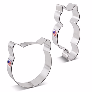 Cat Cookie Cutters 2-Pc. Set Made in the USA by Ann Clark, Cat Face, Kitty Cat