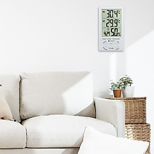 Neoteck 3 in 1 Thermometer Hygrometer with Clock Large LCD Display, Digital Humidity Temperature Meter 1.5m Sensor Wire for Indoor Outdoor Use