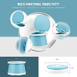 Portable Potty for Toddler Travel Foldable Potty Seat for Toddler Training Toilet for Kids Boys Girls Car Potty On The Go Potty Travel Potty Chair for Camping Park Indoor/Outdoor (Blue)