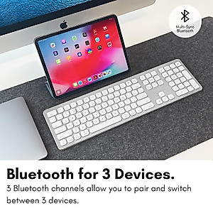 Macally Premium Bluetooth Keyboard for Mac - Multi Device - Compatible Apple Keyboard with Numeric Keypad - Wireless Keyboard for MacBook Pro/Air, Mac Mini Pro, iMac, Laptop