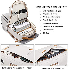 Smart Laptop Backpacks 15.6 inch for Women Men Business Travel Weekender Carry on Backpack with USB Charging Port & Wet Large College Bookbags Backpacks for Work (Beige)