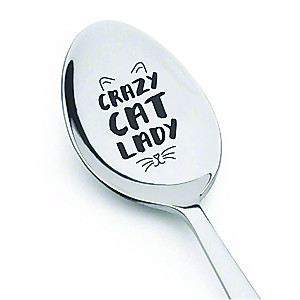 Cat Lover Pet Lover Engraved Spoon Gift For Women | Crazy Cat Lady Engraved Spoon Mother's Day Gift , Mom Sister Grandma , Kids Gift For Christmas , Birthday | Rescue Mom Pet Lover Gift - 7 Inch