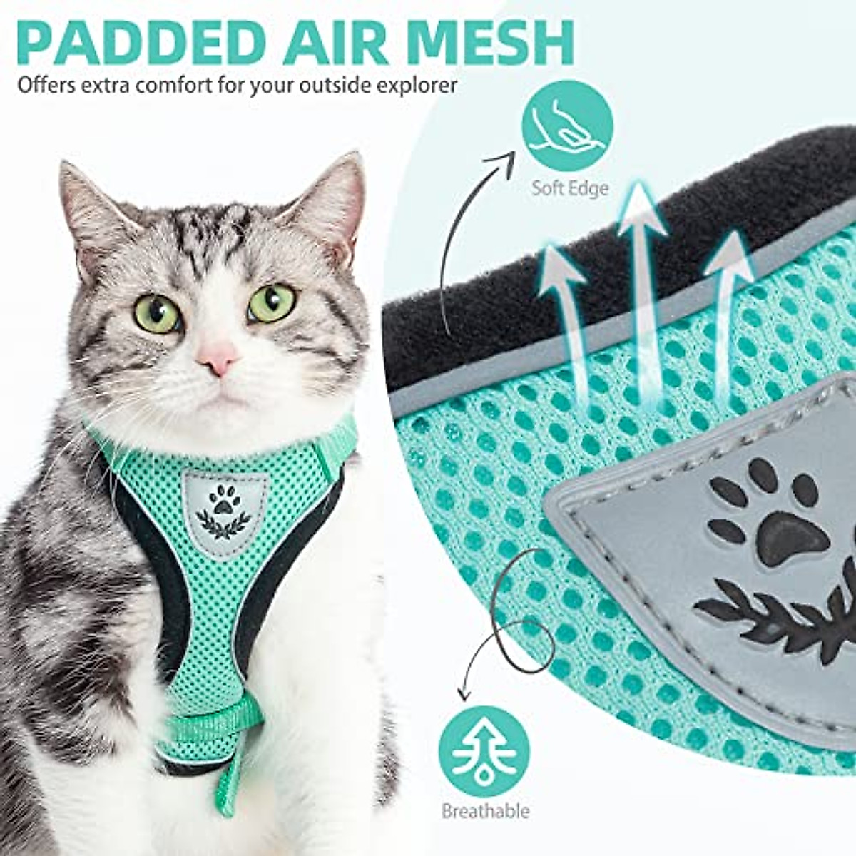 PUPTECK Cat Harness and Leash Set- Adjustable Vest Escape Proof Harness for Kitten Small Medium Cats, Retractable Breathable Soft Mesh for Outside with Reflective Strips