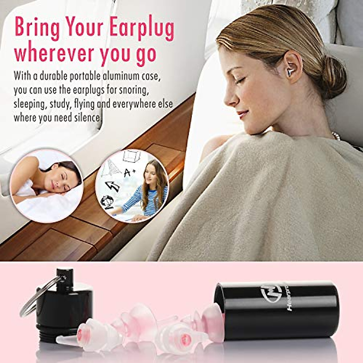 Hearprotek Sleeping Ear Plugs,2 Pairs Ear Plugs (32db & 30db) Ultra Soft Noise Reduction and Hearing Protection earplugs for Side Sleepers, snoring, Travel, Working, Safety (Pink)