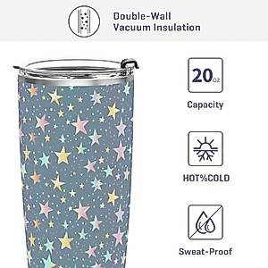 sanluoli Rainbow Color Star Pattern Stainless Steel cup for men Leak-proof Lid and Straw coffee mug fits in car for gym Aesthetic tumblers with lids and straws 20 OZ