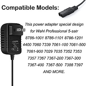 for Wahl Shaver Shaper Charger 2V Power Cord for Wahl Trimmer 8061, 8163, 8786-1001, 7367, 7357, 7029, 7060, 7035, 7339, 7356, 4000, 5-Star Series Replacement Whal Clipper Power Cord