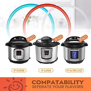 8QT Silicone Sealing Ring 3 Pack with Steam Release Valve Compatible for Instant Pot Duo and Float Valve Sealer, Savory Sky Blue & Sweet Cherry Red & Common Transparent White …