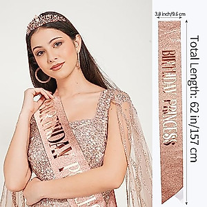 CIEHER Princess Crown and Birthday Sash Set, Birthday Crown Birthday Girl Crown Birthday Tiara for Women Birthday Princess Crown Birthday Decorations Birthday Sash for Girls Birthday Gifts - Rose Gold