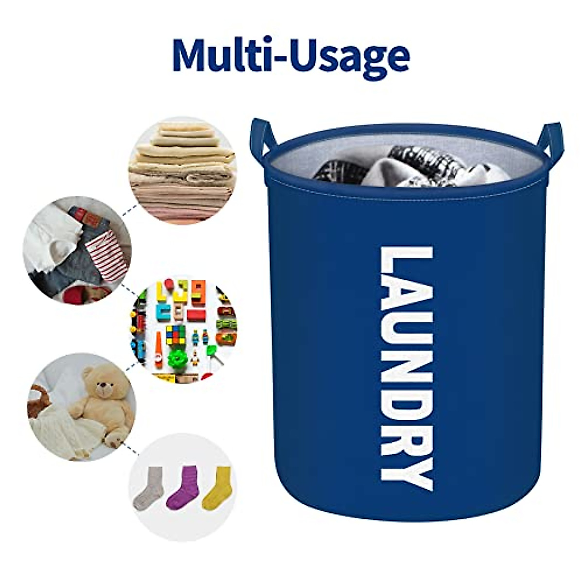 Consmos 2-Pack Collapsible Laundry Basket, Large Laundry Hamper with Handle, Freestanding Laundry Baskets Dirty Clothes Basket for Bedroom, Bathroom& College Dorm, Dark Blue