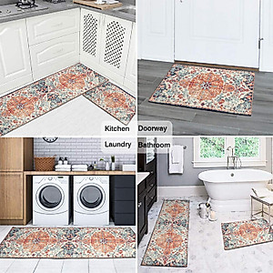 Ideasonna Boho Kitchen Rug Mat Country Rustic Farmhouse Kitchen Rugs Sets of 2 Washable Non-Slip Kitchen Floor Mats for in Front of Sink Boho Kitchen Decor