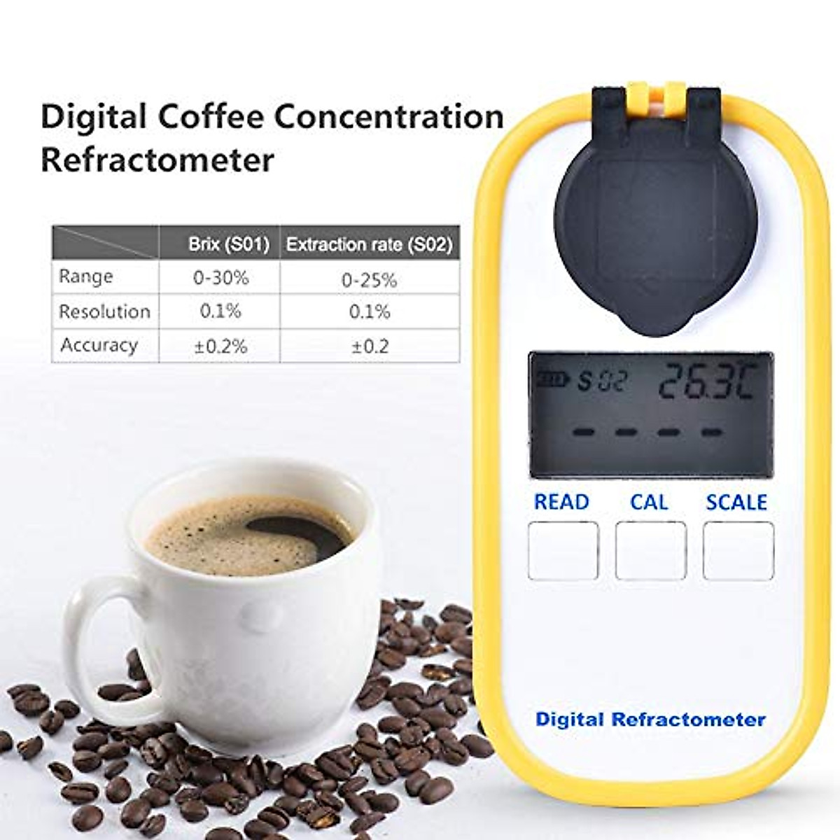 Digital Coffee Concentration Refractometer with BRIX Display Coffee Concentration Meter Sugar Drinks Density Coffee Brix Total Dissolved Solids Meter with TWO Measurement Modes