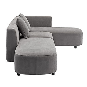 CALABASH Modern L Shaped U Style Seat Couch, Left Facing Sectional Modular Sofa, Convertible Upholstered 3-5 Seater Couches with 2 Pillows for Living Room, Bedroom, Office(Grey, 3 Seater Sofa)