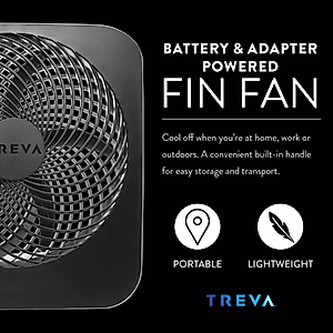Treva 10-Inch Portable Desktop Battery Fan, Powered by Battery and/or AC Adapter - Air Circulating with 2 Cooling Speeds (Batteries Included)
