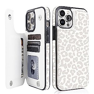 uCOLOR Flip Leather Wallet Case Card Holder Compatible with iPhone13 Pro Max 13 PM 6.7" Women and Girls with Card Holder Kickstand (Beige Leopard)