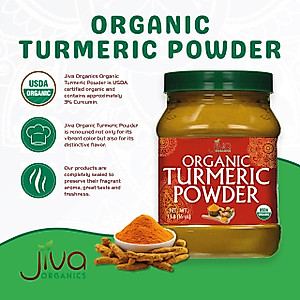 Organic Turmeric Powder 1 Pound Jar by Jiva Organics - 100% Raw with Curcumin - Lab Tested & Reports Available - Raw from India