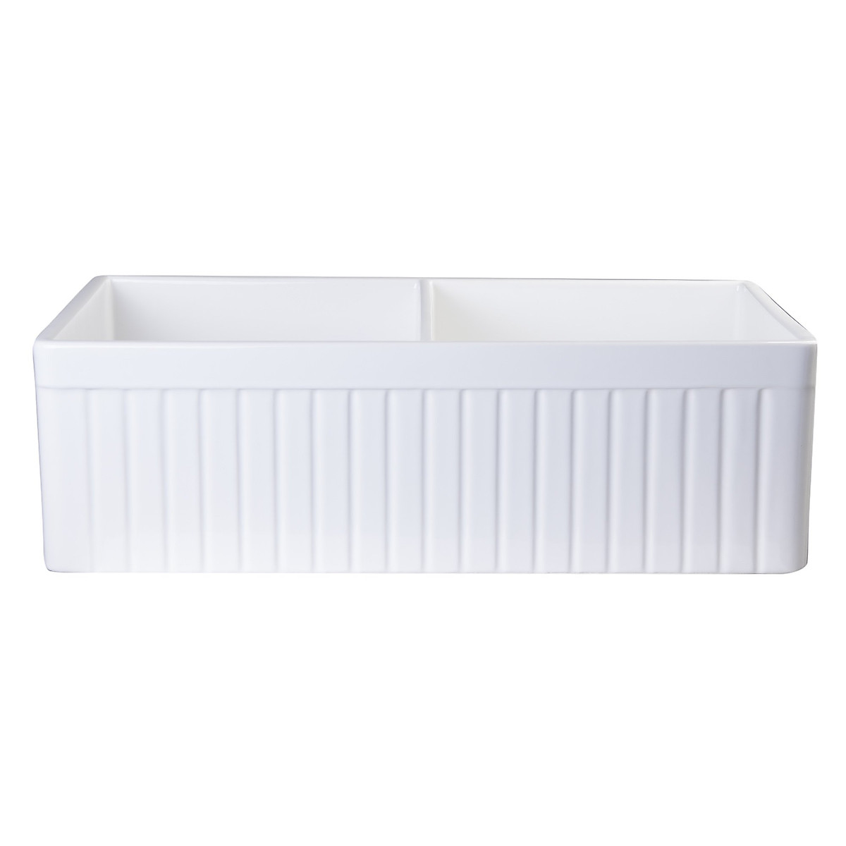 ALFI brand AB537 White 32-Inch Fluted Double Bowl Fireclay Farmhouse Kitchen Sink, White