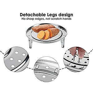 Steamer Rack 8.5 Inches 304 Stainless Steel Steaming Rack Steam Tray with Removable Legs for Steamer Cookware Instant Pressure Cooker Multi-functional Steamer Basket