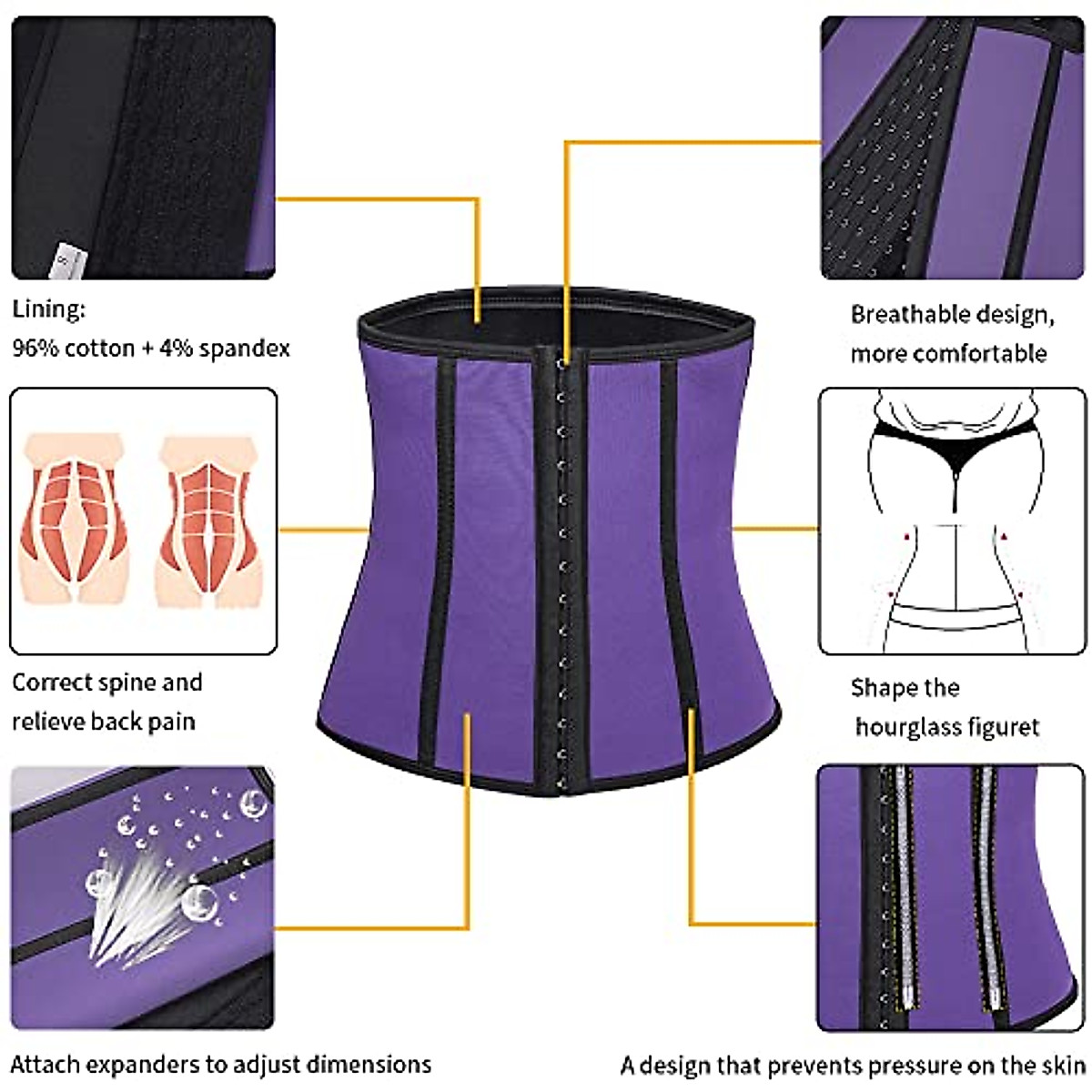 Viluxugaa Waist Trainer For women, Corset Shapewear, Waste Trainers, Waist Trainer Belt, Waist Cincher, waist trainer Corset Purple