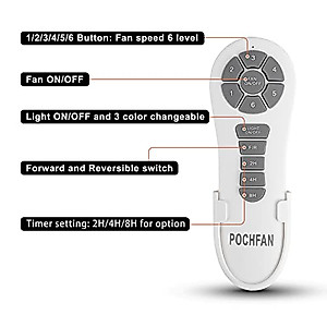 POCHFAN Retractable Ceiling Fan with Lights Remote Control, 42 Inch Modern Ceiling Fan for Bedroom Living Room in 3 Color Changeable,Timer, Noiseless DC Motor, 6 Speed, Brush Nickel, LED Ceiling Fans