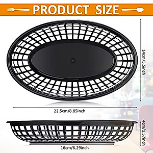 Fast Food Baskets 100 Pcs 8.9 x 5.5 Inch Plastic Baskets for Food Oval Fry Basket Black Chip Basket Reusable Bread Baskets Fry Oval Serving Tray for Restaurant Supplies Hot Dog Deli Serving Chicken