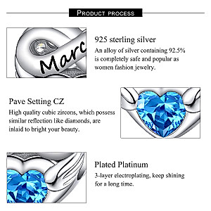 FOREVER QUEEN March Birthstone Charms for Charms Bracelet- 925 Sterling Silver Bead Endless Love Charms, Happy Birthday Charms for Bracelet and Necklace