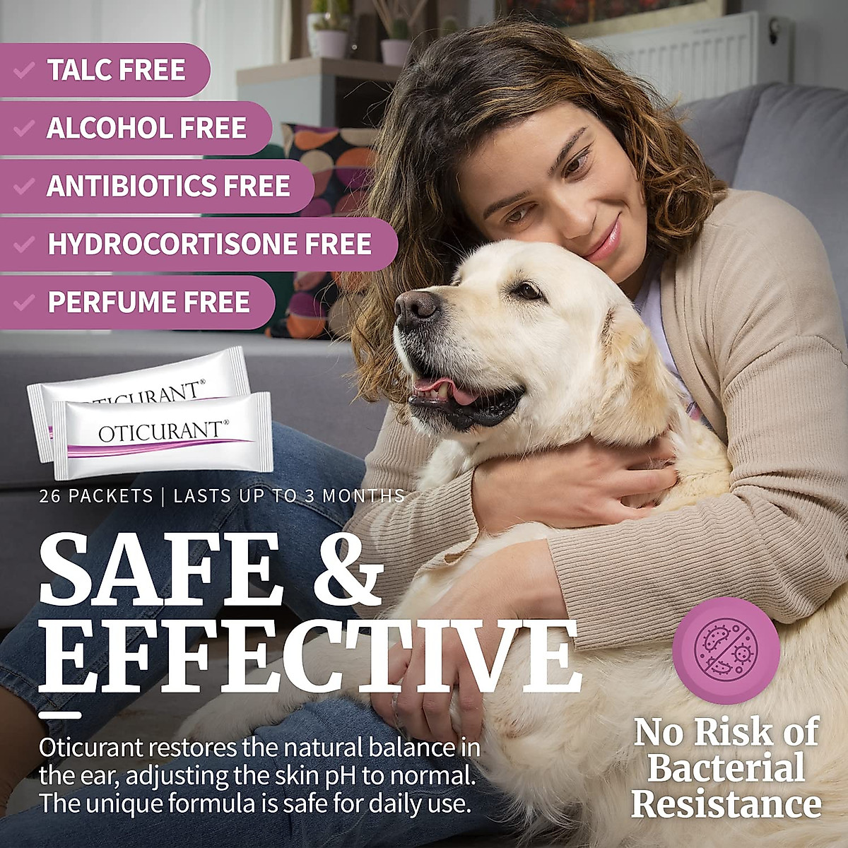 OTICURANT Pet Ear Powder for Dogs | No More Itching, Scratching or Bad Smell | Reduces Waxy Build Up | No Cleaning Solution Drops or Wash Needed | 26 Easy-Dose Packets