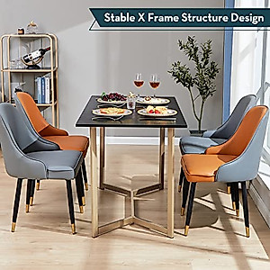 SAYGOER Dining Table 51.2 Inch, Multifuntional Modern Dining Room Table for 4-6, Space Saving Rectangular Kitchen Table, Heavy Duty Metal Frame, Industrial Dinner Table, Easy Assembly, Black Gold