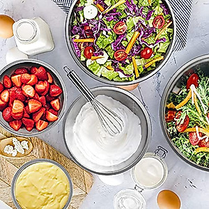 Wildone Mixing Bowls with Airtight Lids, 22 PCS Stainless Steel Mixing Bowls Set, 3 Grater Attachments, Measurement Marks & Non-Slip Bottom, Size 5, 4, 3, 2,1.5, 0.63QT, Ideal for Mixing & Prepping