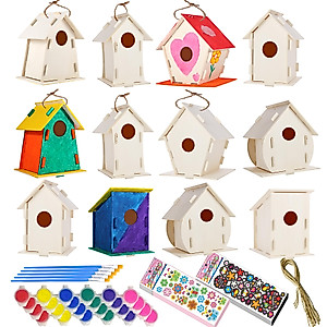 ILHSTY 6 Pack Large DIY Bird Houses Kits for Kids, Kids Crafts Wood Houses for Crafts Class Parties, DIY Crafts and Art Birdhouse Kits for Children to Build & Paint (6)