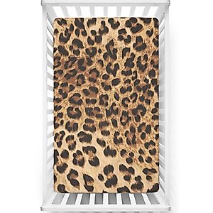 Leopard Print Themed Fitted Crib Sheet,Standard Crib Mattress Fitted Sheet Ultra Soft Material -Baby Crib Sheets for Girl or Boy,28“ x52“,Pale Brown Black